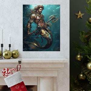 Steampunk Warrior Merman Matte Vertical Poster Wall Art, Ocean and ...