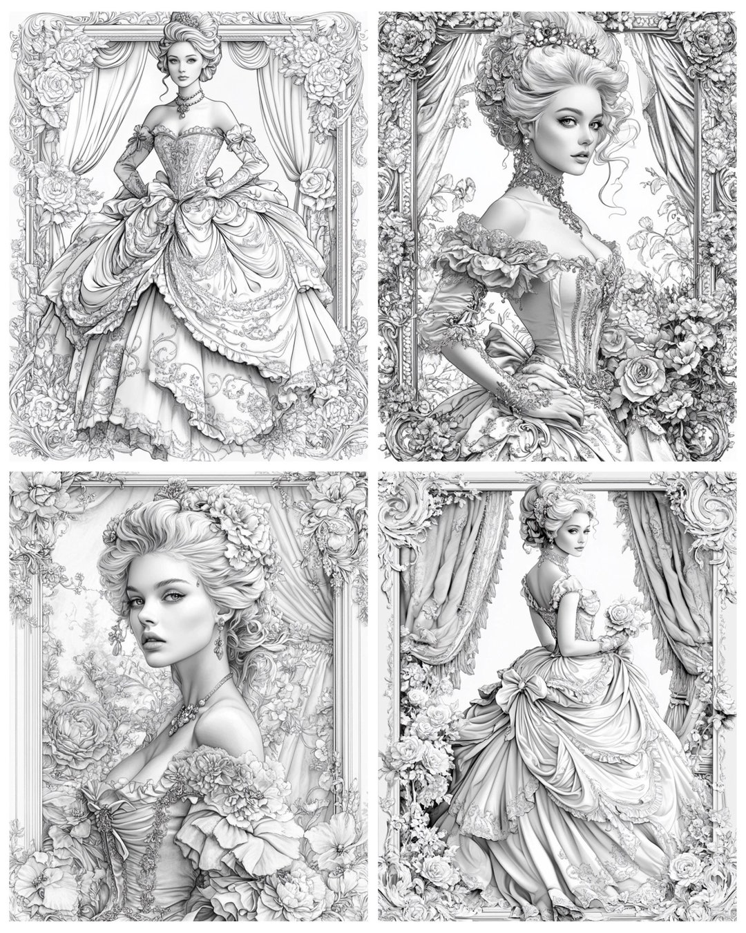 Marie Antoinette Fashions Coloring Images, 50 Digital Images for ...