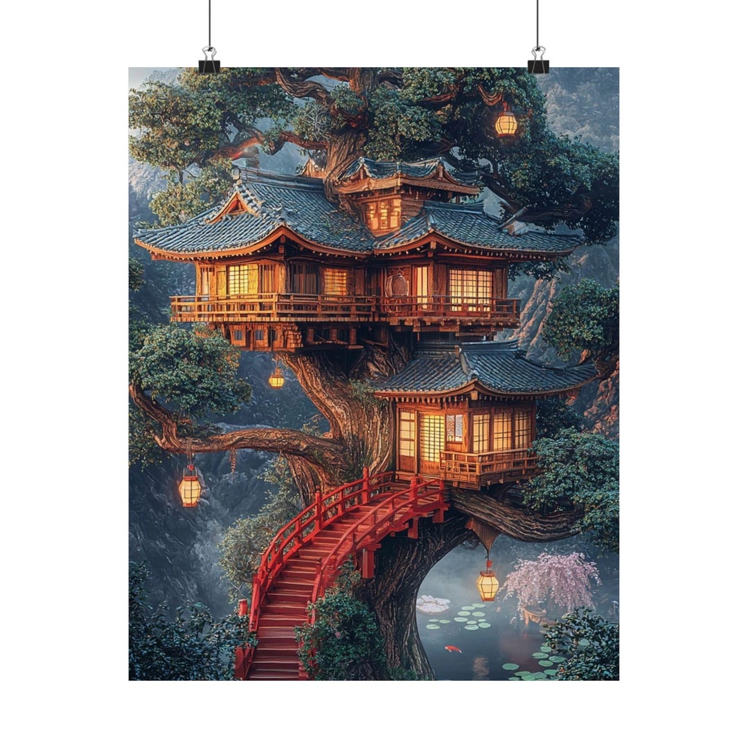 Treehouse Matte Vertical Poster, Japanese Architecture, Home Office ...