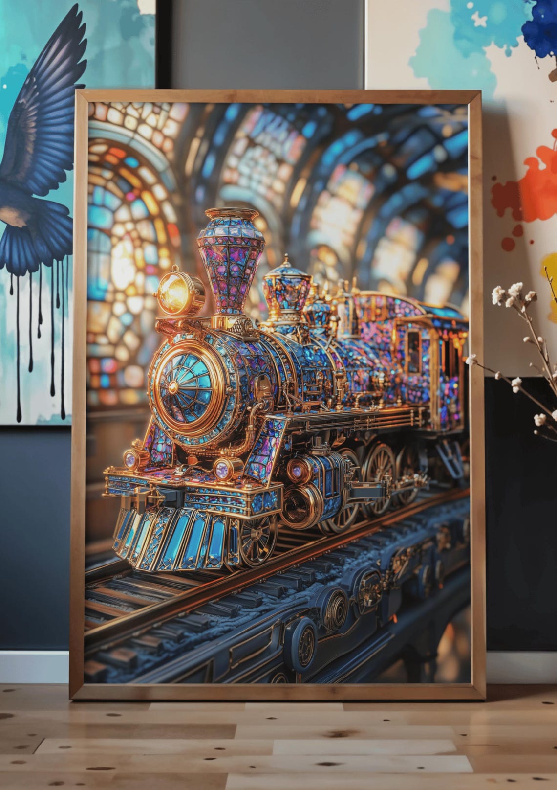 Stained Glass Steam Train Themed Artwork: Digital Download, Printable ...