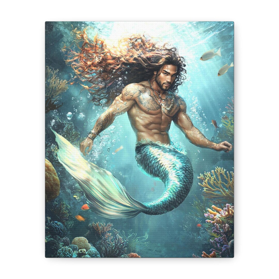 Merman Canvas Wall Art (#3), Underwater Decor, Ocean Theme Art, Home ...