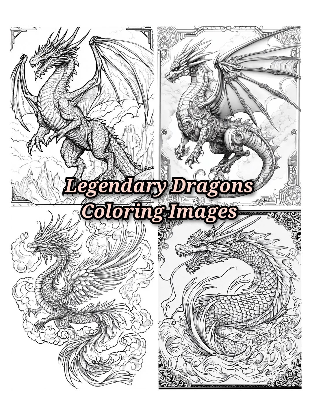 Legendary Dragons Coloring Pages: 50 Fantasy Designs (digital Download ...