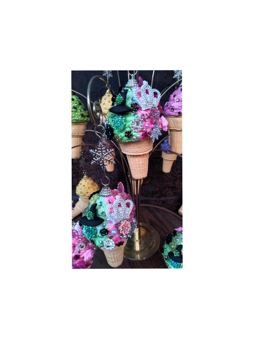 Wicked Themed Ice Cream Cone Ornaments, Set of 2 Fake Bake Bedazzled ...