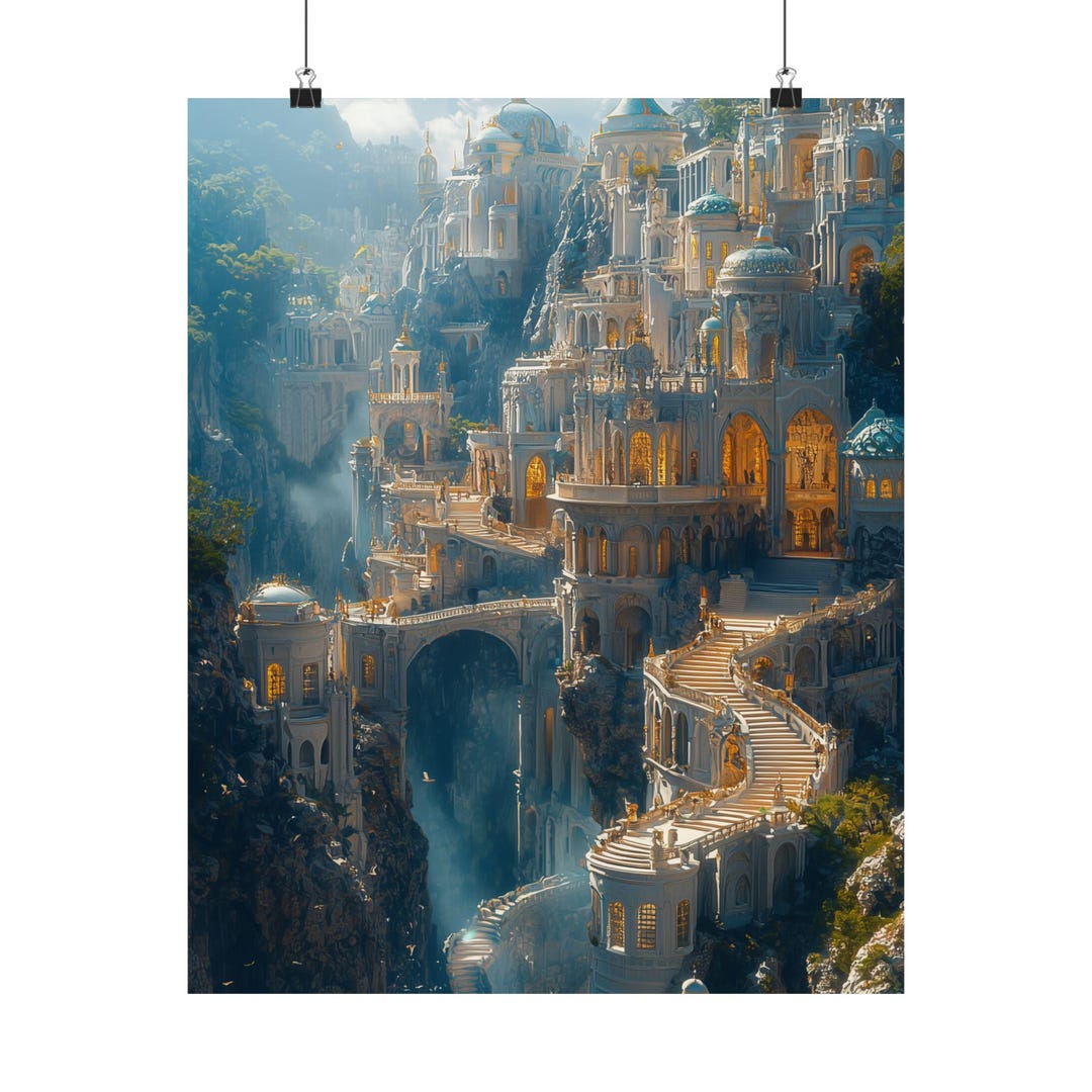 Fantasy Cliffside City, 16 X 20 Matte Vertical Poster, Fantasy ...