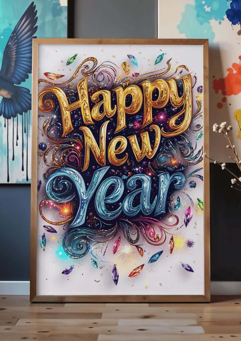 Happy New Year Elegant Themed Artwork: Digital Download, Printable Art ...