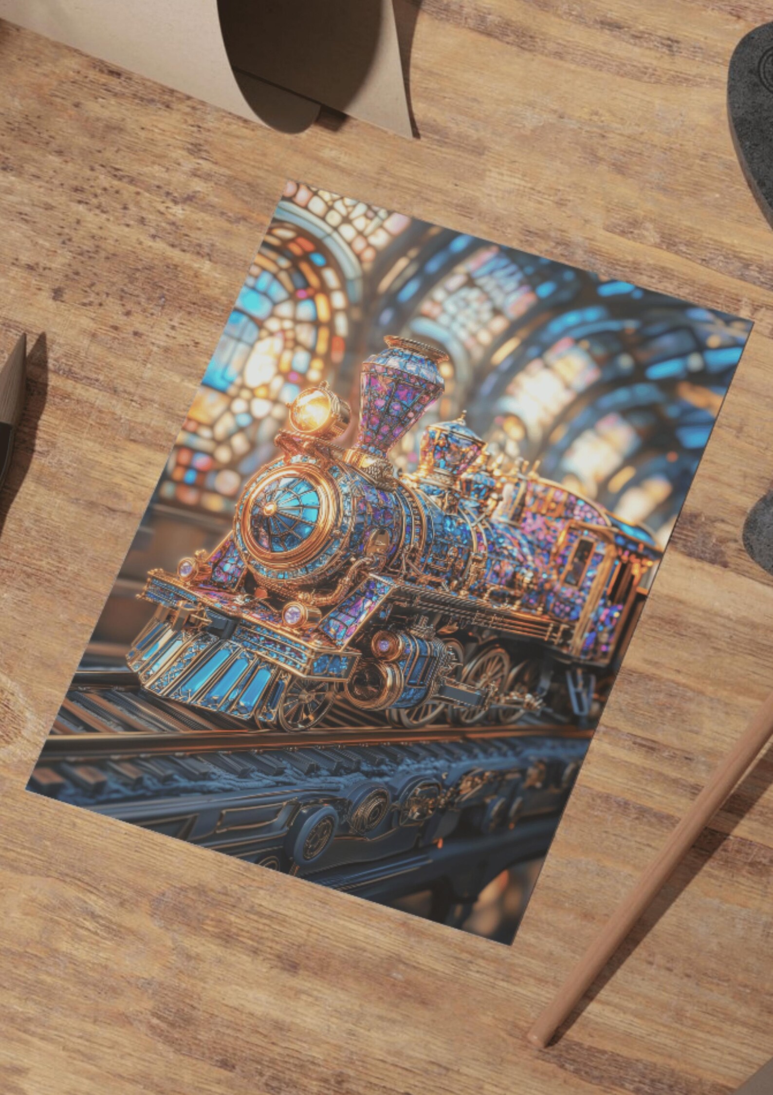 Stained Glass Steam Train Themed Artwork: Digital Download, Printable ...