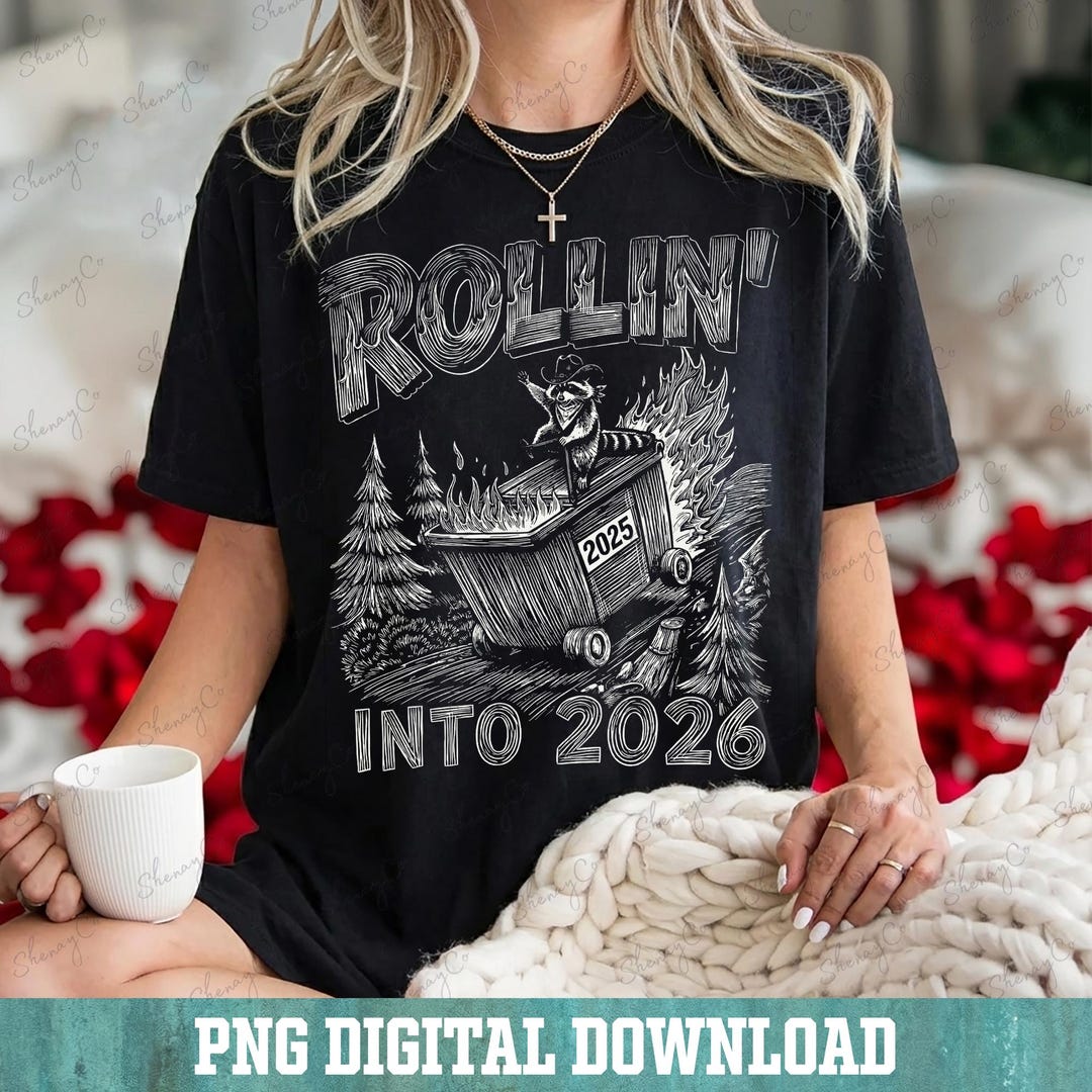 Rollin Into 2026 PNG, Funny New Year Shirt Design, Dumpster Fire ...