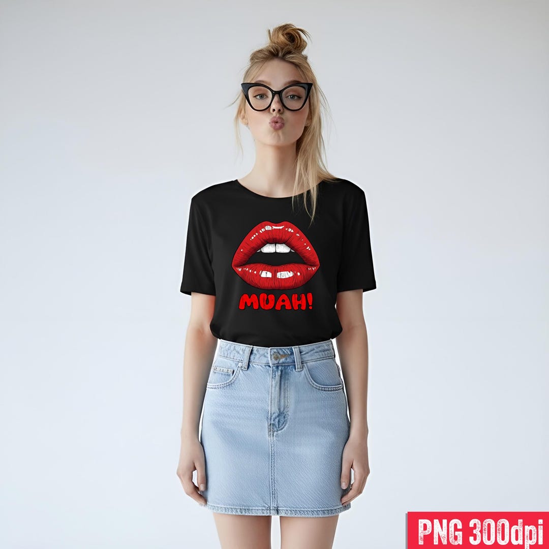 Retro Pop Art Red Lips PNG: Kiss Me Muah Sublimation Design (digital ...