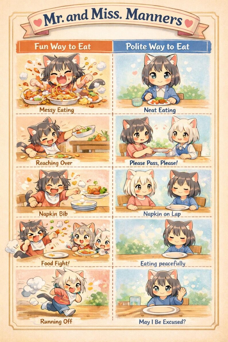 Printable Table Manners Chart for Kids | Mr & Miss Manners Game | Fun ...