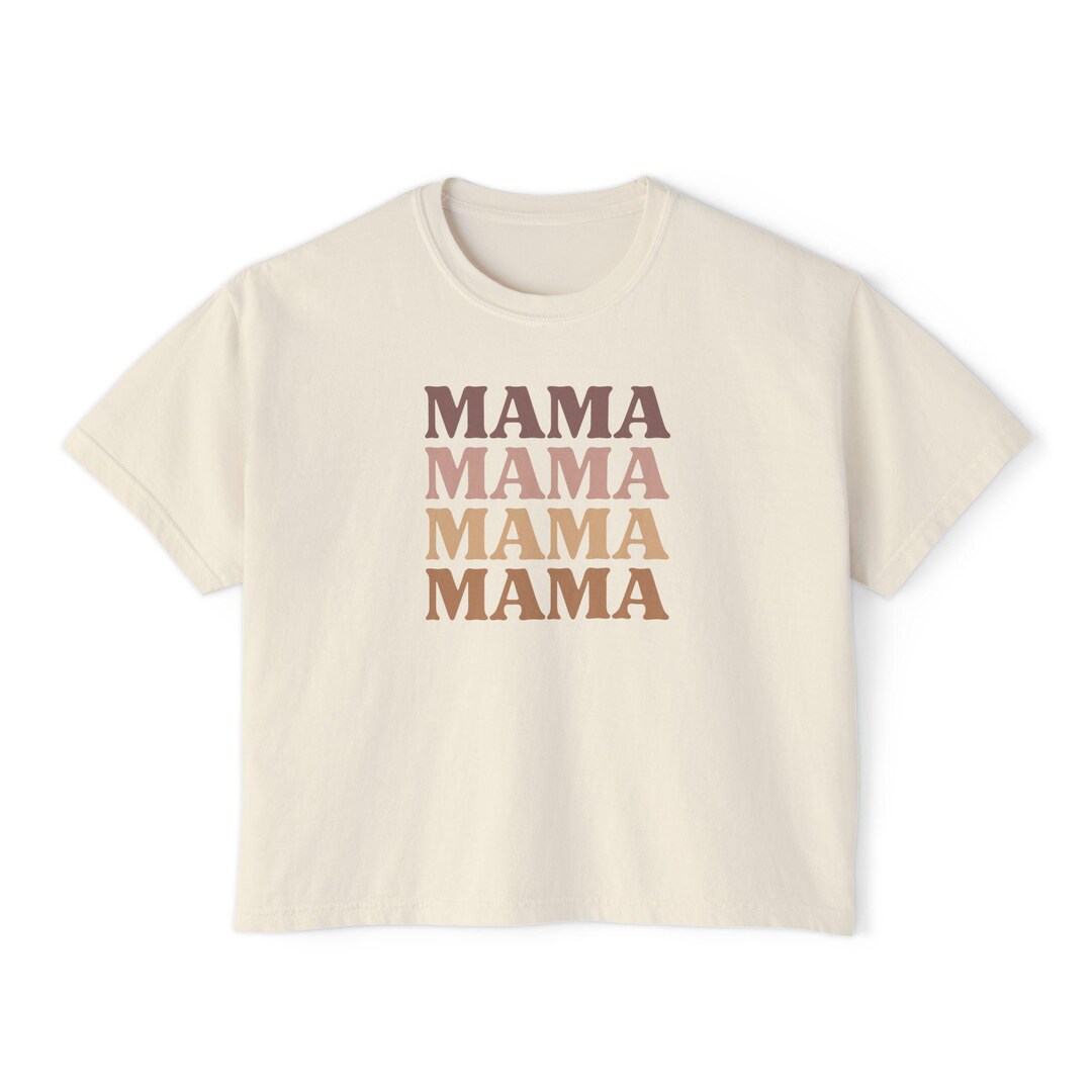 Retro Mama Tee: Earth Tone Stacked Print, Boxy Crop Top - Etsy