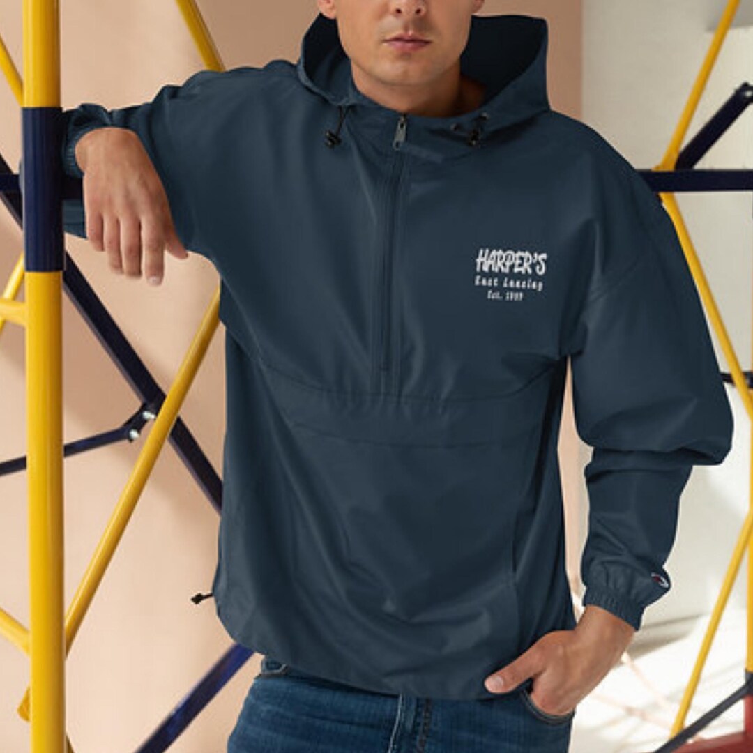 Custom Embroidered Windbreaker: Packable Personalized Rain Pullover ...