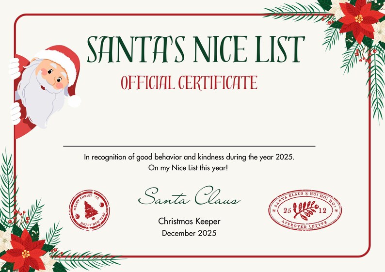 Santa Letter Bundle | Printable Nice List Certificates (instant ...