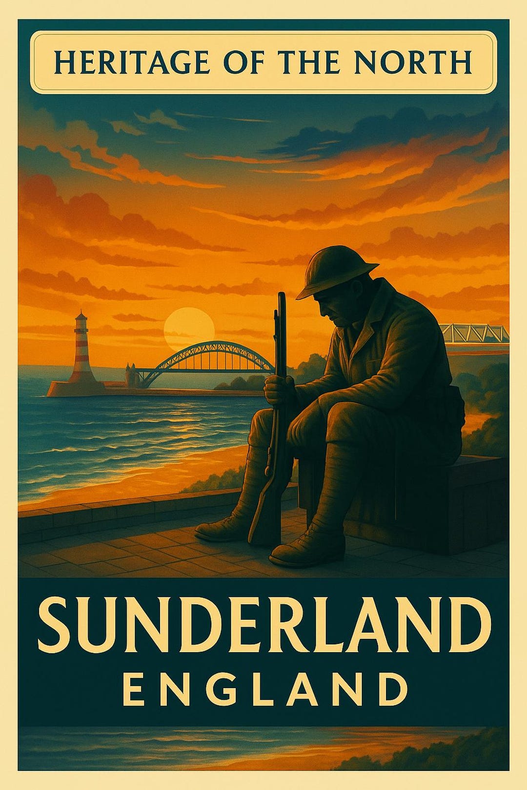 Sunderland Vintage Travel Poster | Roker Lighthouse Art Print (digital ...