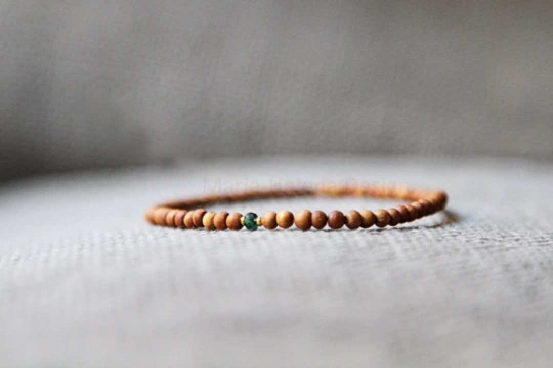 Emerald sand bracelet for men mens small bead sandalwood emerald bracelet men wood bead bracelet with green emerald and goldplated beads Etsy
