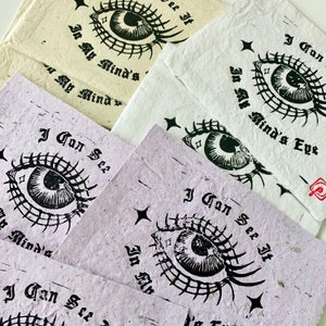 Minds Eye 5x7 Original Linocut Block Print Eyeball Gothic Lettering Handprinted Handmade Paper ...