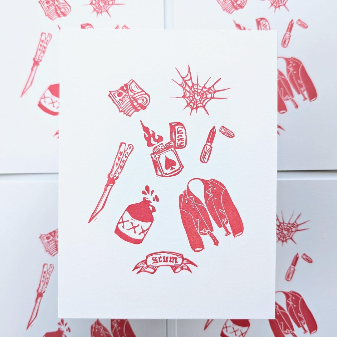 Scum Punk Flash Linocut Print | Hand-printed Art From NC - Etsy