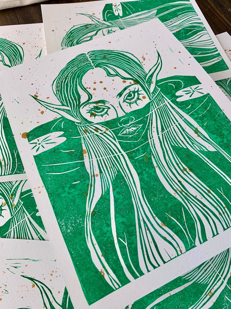 Rusalka Water Siren Spirit 8x10 Original Linocut Block Print - Etsy
