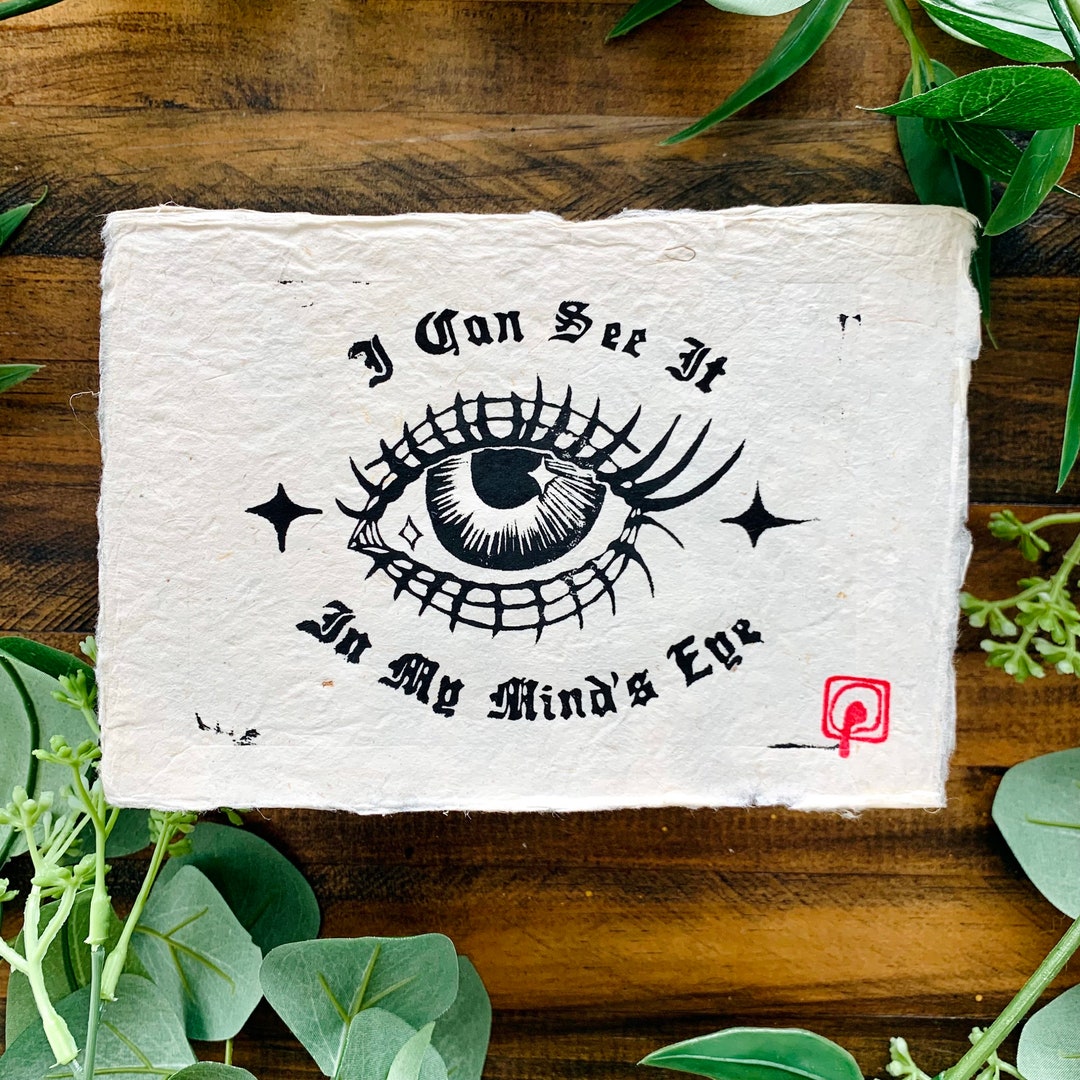 Minds Eye 5x7 Original Linocut Block Print Eyeball Gothic Lettering ...