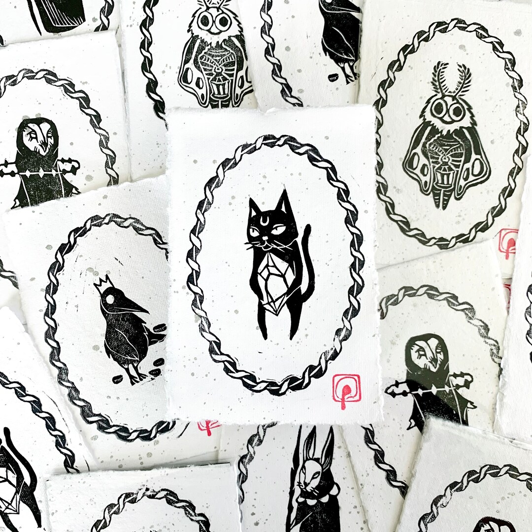 Void Animal - 4x6 - Linocut Block Print Handprinted Handmade Paper ...