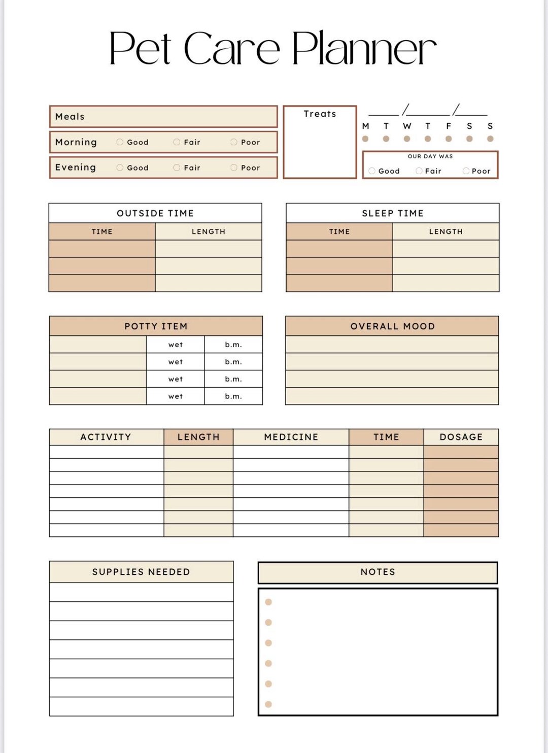 Pet Care Planner Printable: Vet Log, Routine Tracker (PDF) - Etsy