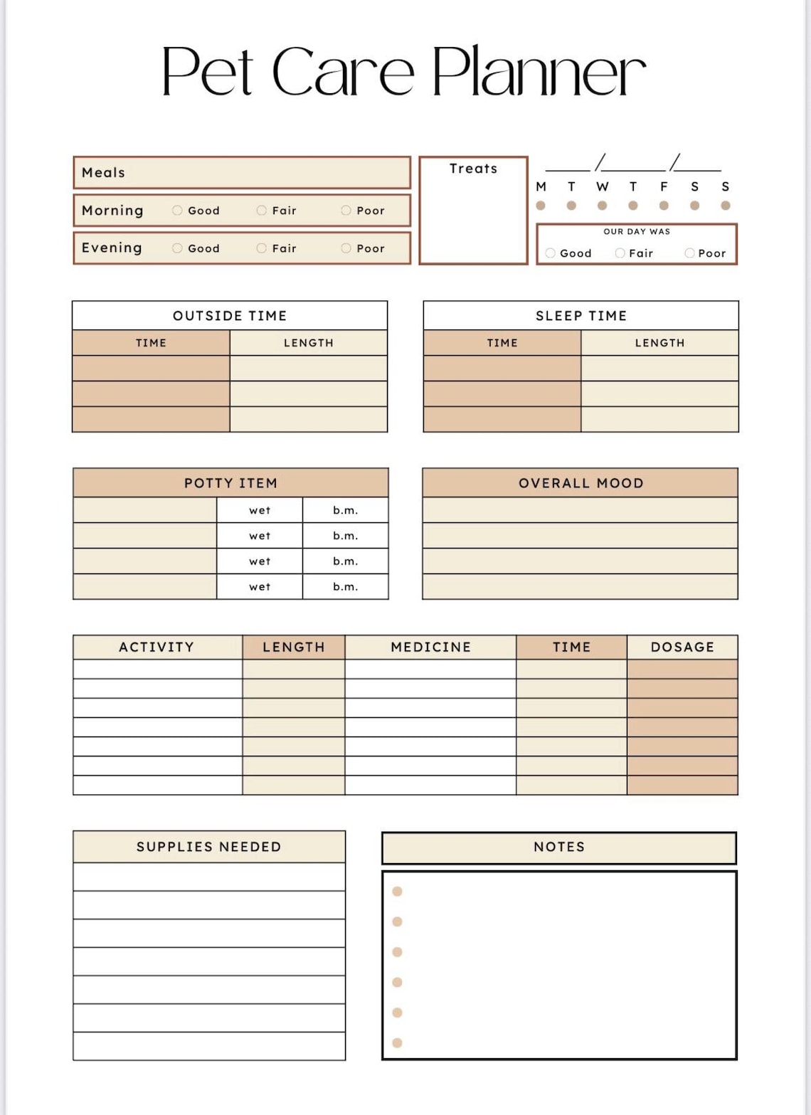 Pet Care Planner Printable: Vet Log, Routine Tracker (PDF) - Etsy