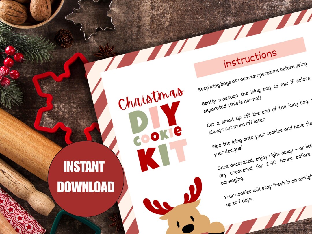 Printable DIY Cookie Kit Instruction Card, Ready to Print PDF File ...