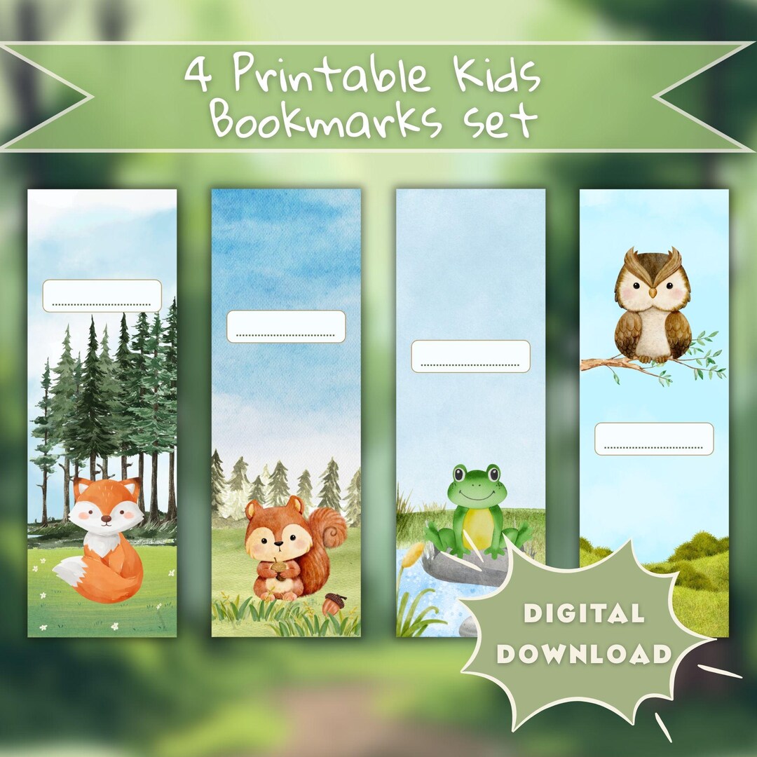 Printable Kids Bookmarks Set, Woodland Animal Digital Download - Etsy