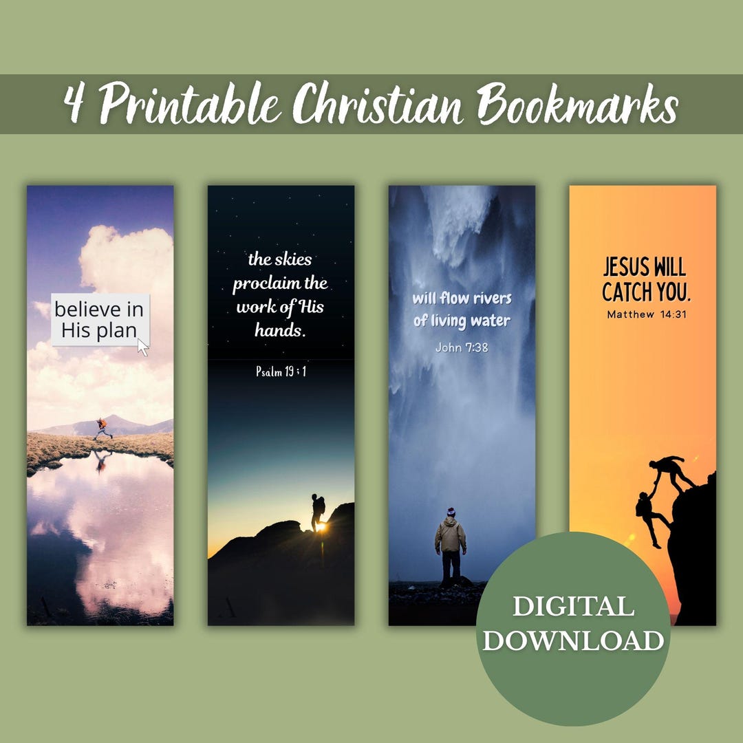 Set of 4 Christian Bookmarks – Printable Bible Verse Download - Etsy