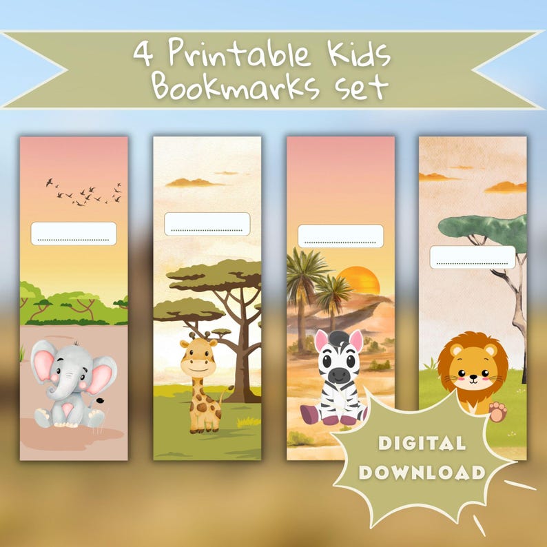 Printable Kids Bookmarks Set – Safari Animal Digital Download - Etsy