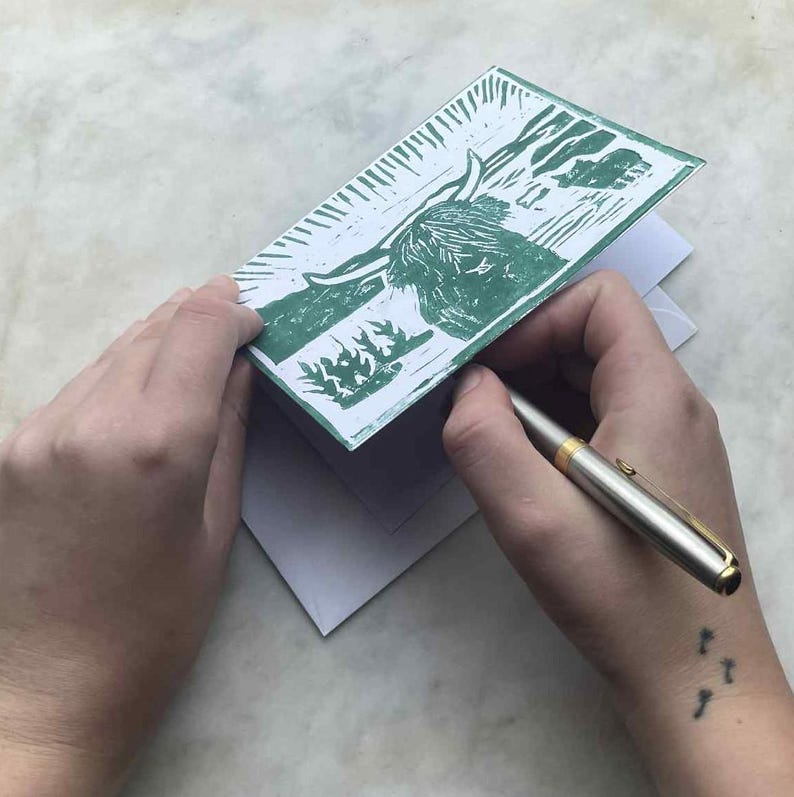 Handmade Highland Cow Lino Print Card: Farm Animal Greetings Card With ...