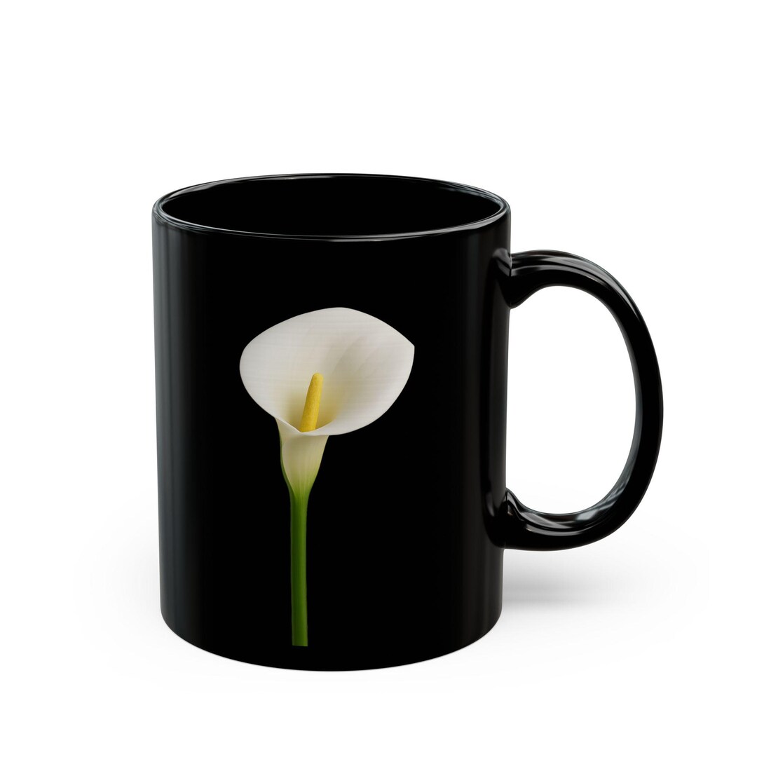 White Calla Lily Black Mug | Floral Ceramic Coffee Cup - Etsy