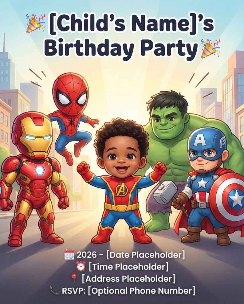 Personalized Avengers Birthday Invitation, Superhero Kids Party ...