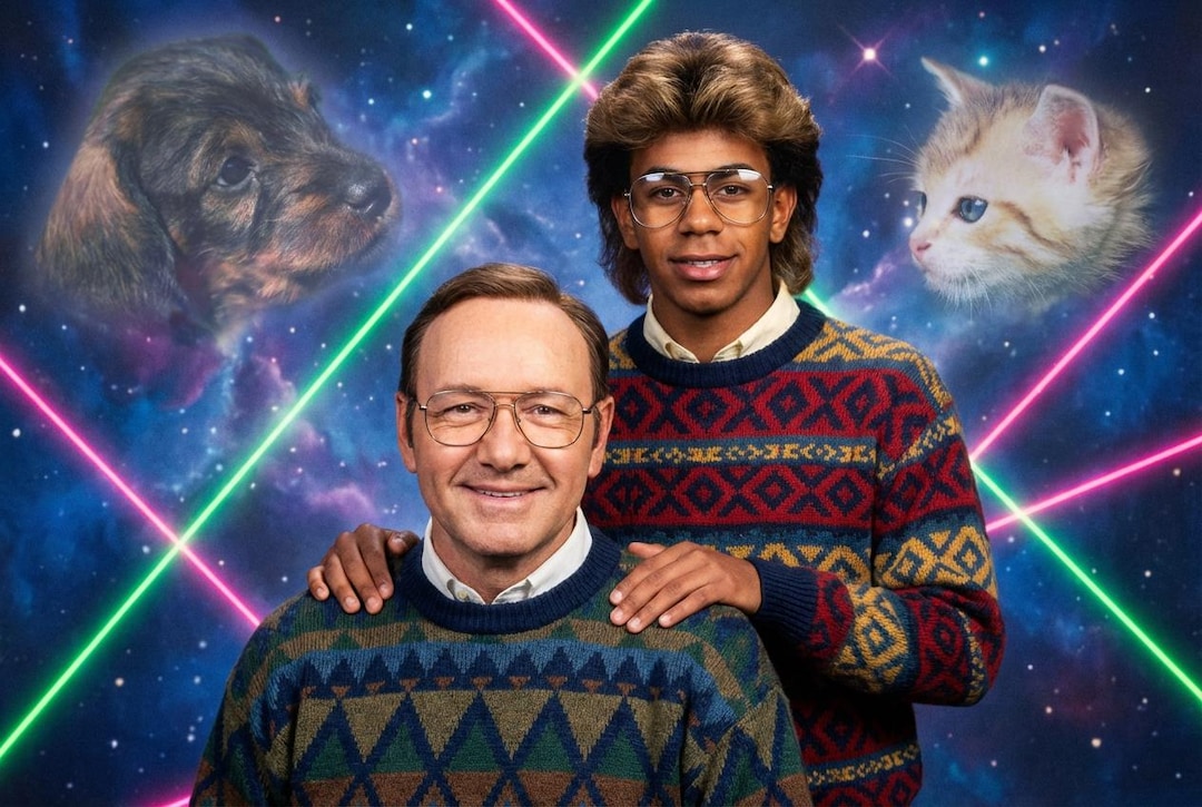 Funny 80s Family Portrait With Pets | Retro Laser Photo (digital ...