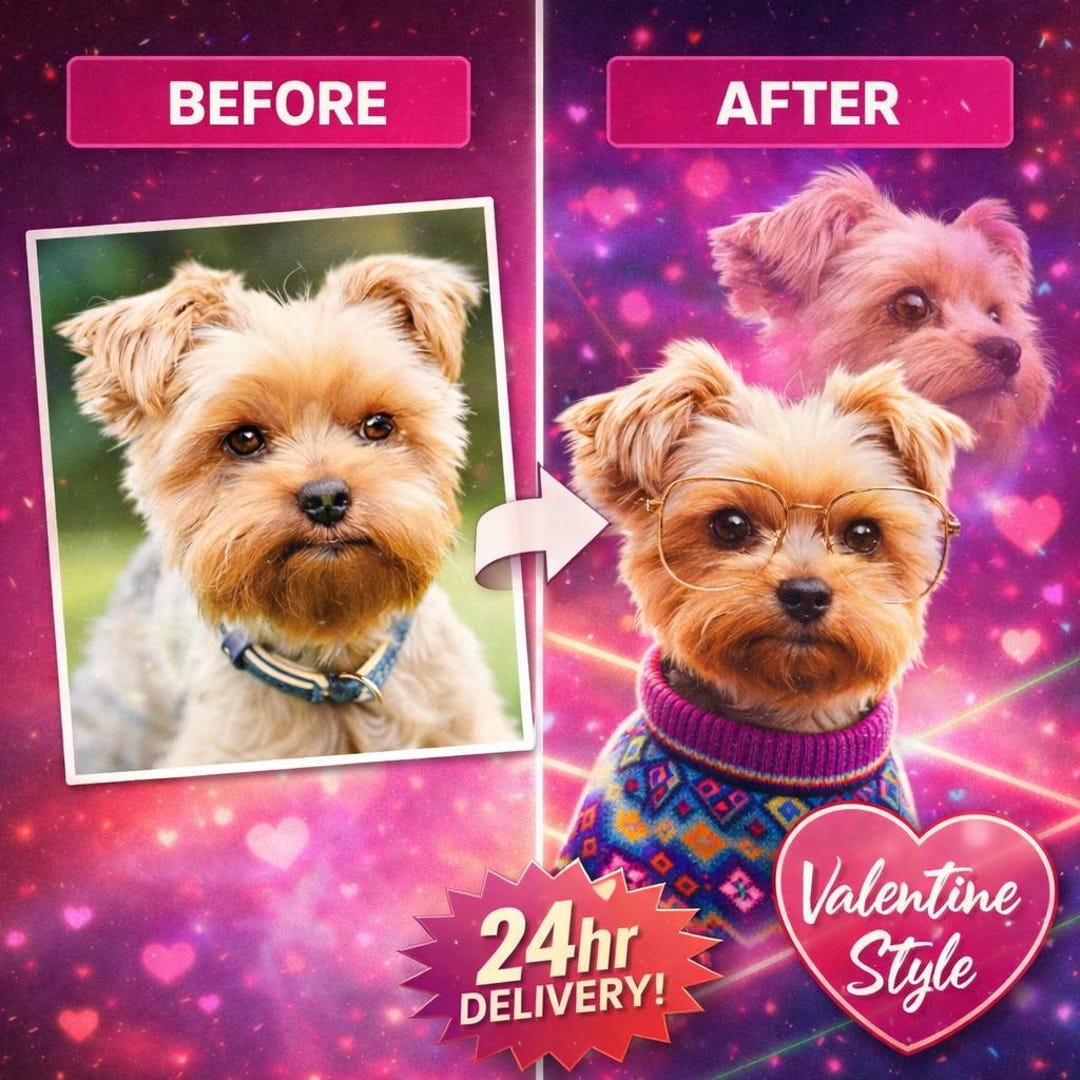 Custom Pet Portrait, 80s Valentine Double Exposure Art (digital ...