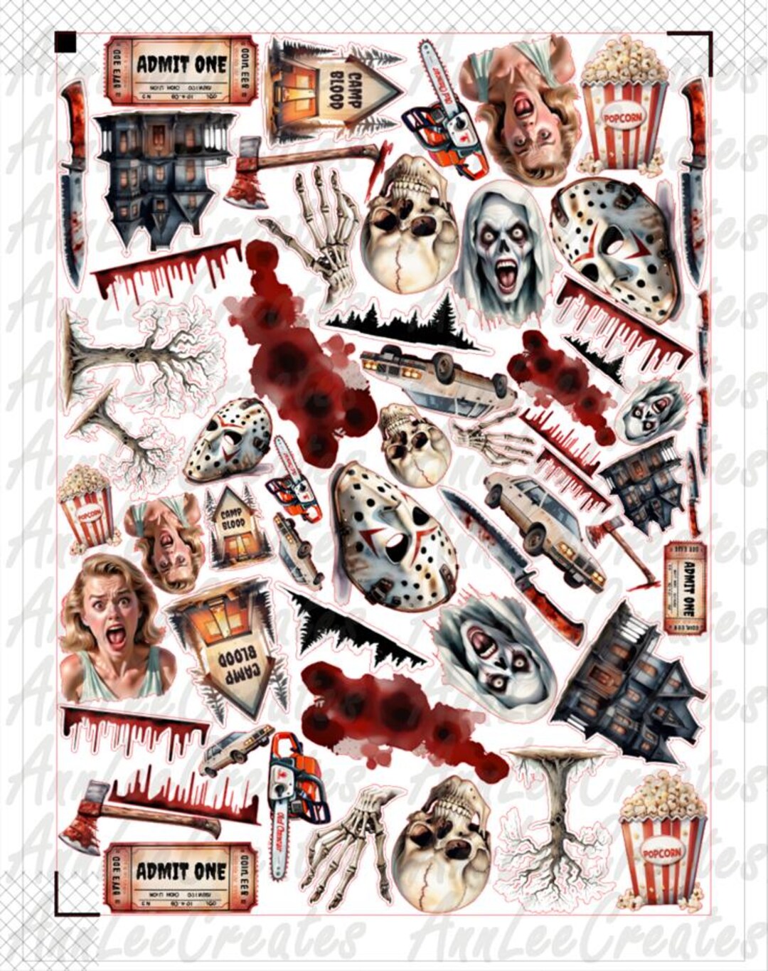 58 PRE-CUT Halloween 1980's Horror Edible Sugar Icing Set Paper Prints ...