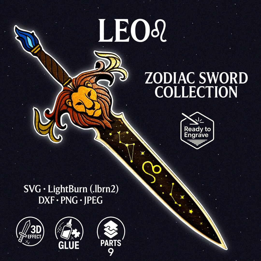 Leo Sword SVG | 3D Puzzle Sword for Laser Cutting | Zodiac Sword SVG ...