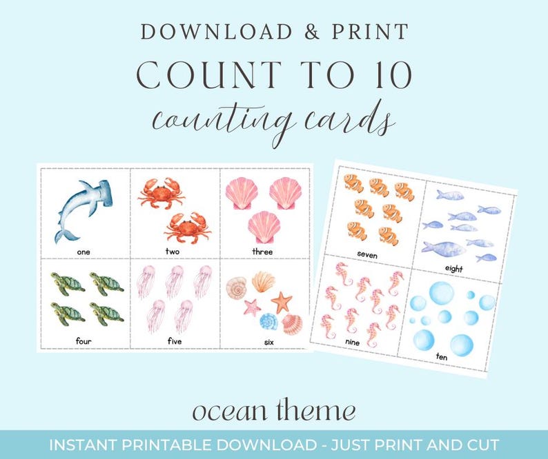 Count to Ten Counting Cards - Ocean Theme - Etsy