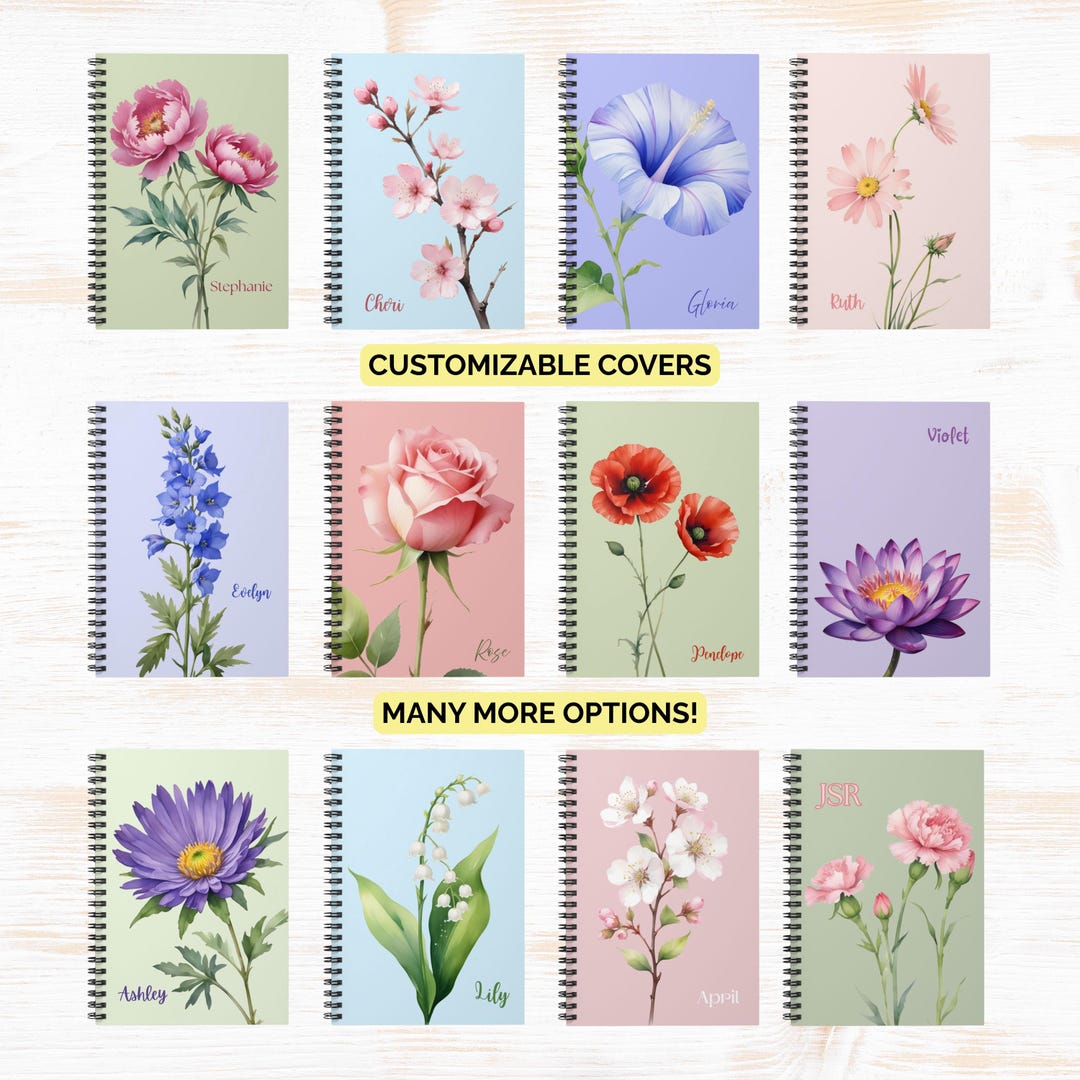 Custom Birth Flower Spiral Notebooks | Personalized Name or Title ...