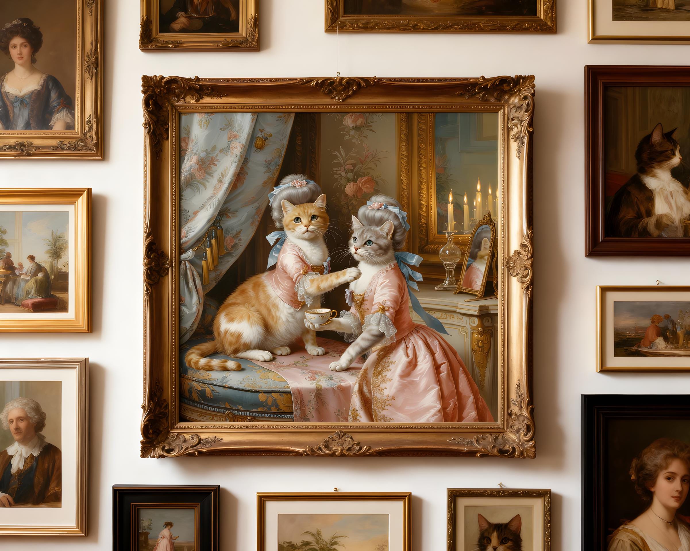 Vintage Rococo Style Victorian Cats Poster, Bridgerton Renaissance ...