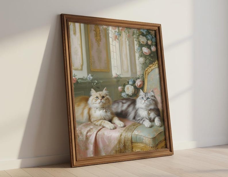 Vintage Rococo Style Victorian Cats Poster, Bridgerton Renaissance ...