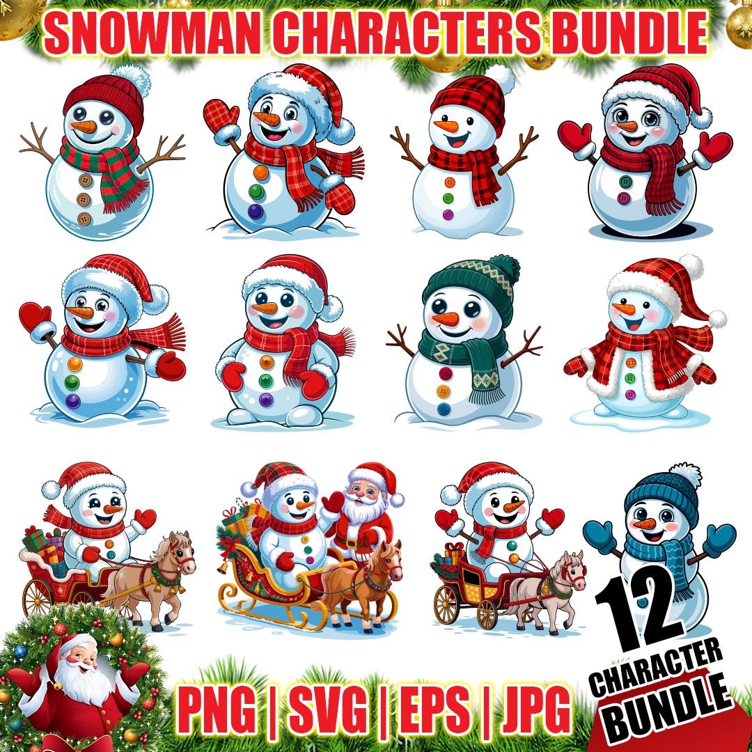 Snowman Clipart Bundle, Christmas Snowman SVG, PNG (digital Download ...
