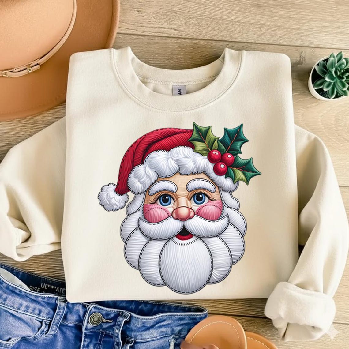 Quilted Santa Face PNG, Retro Christmas Design (digital Download) - Etsy