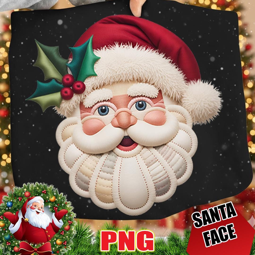 Quilted Santa Face PNG, Christmas Design (digital Download) - Etsy