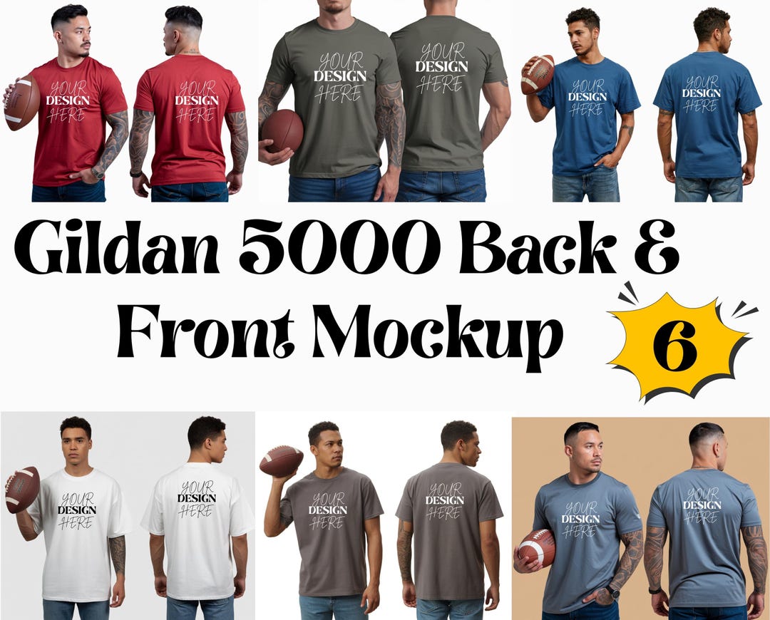 Gildan 5000 Front and Back View Mockup Bundle, Crew Neck Tshirt Back ...