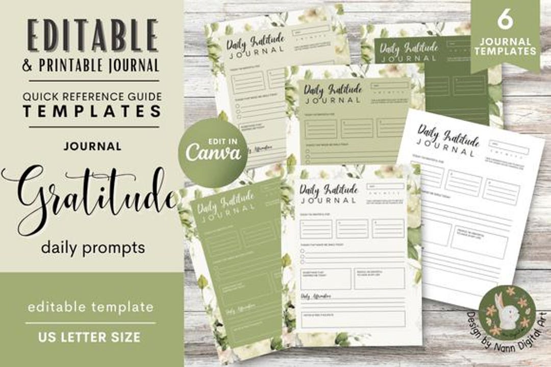 Daily Gratitude Journal Templates | Editable Canva Journal | Printable ...