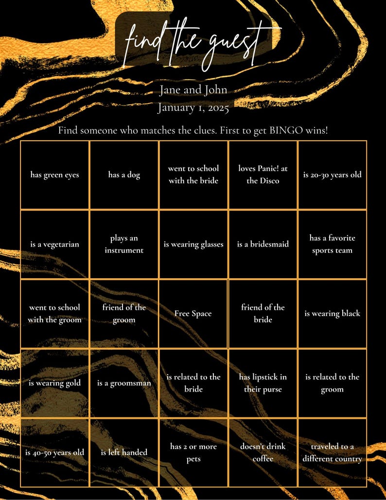 Engagement Party Bingo | Find the Guest Game (digital Download) - Etsy