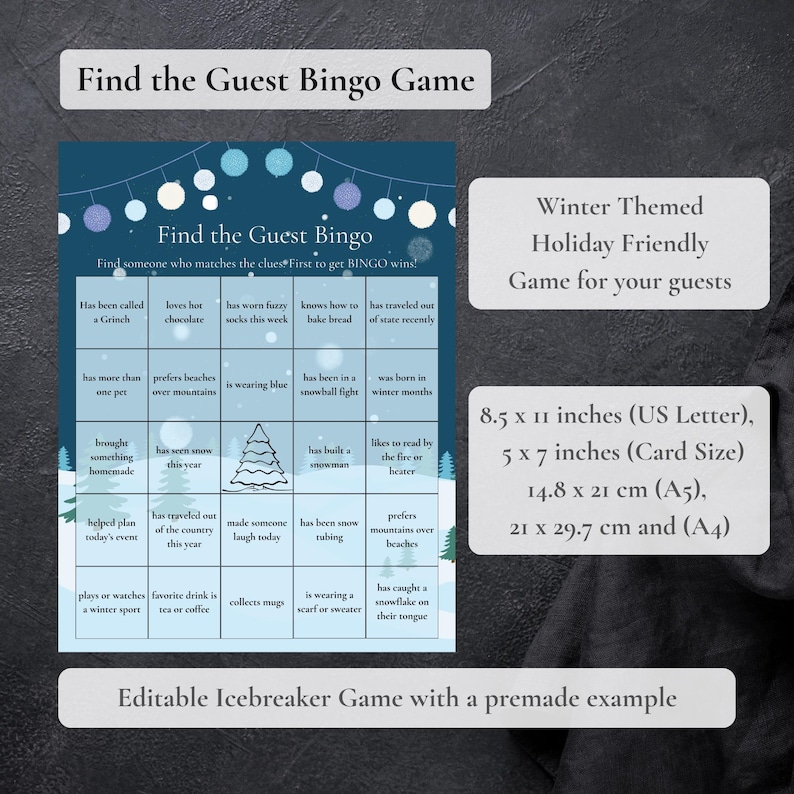 Holiday Party Bingo | Find the Guest Game | Winter Themed Icebreaker ...
