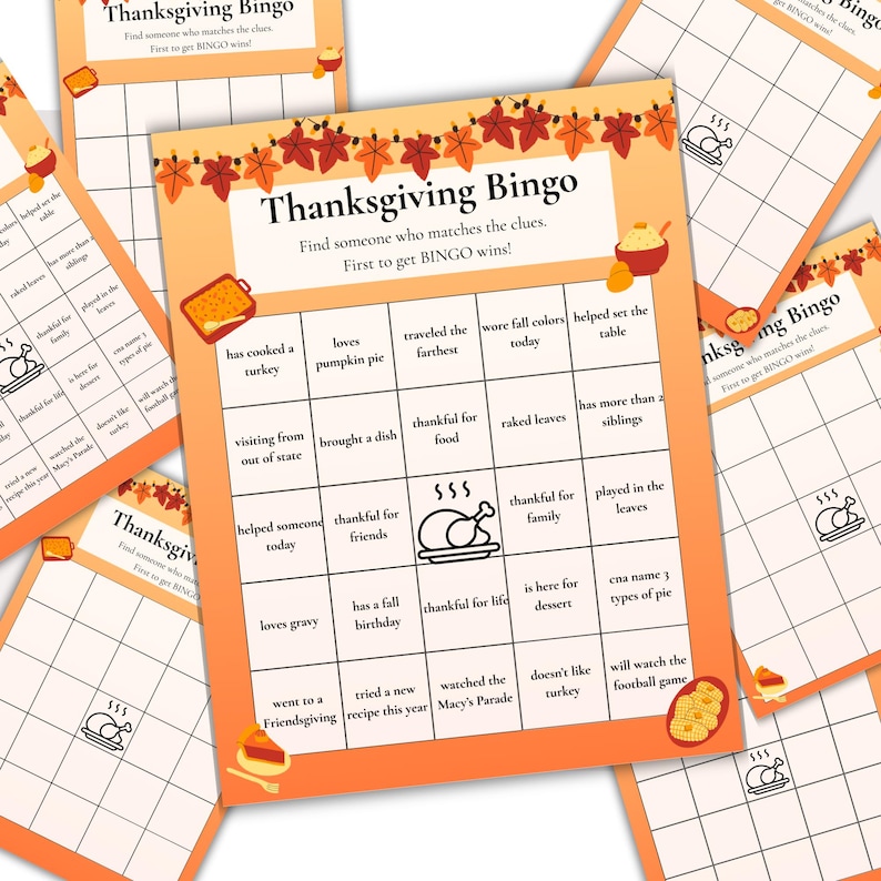 Thanksgiving Party Bingo | Find the Guest Game | Thanksgiving Food ...