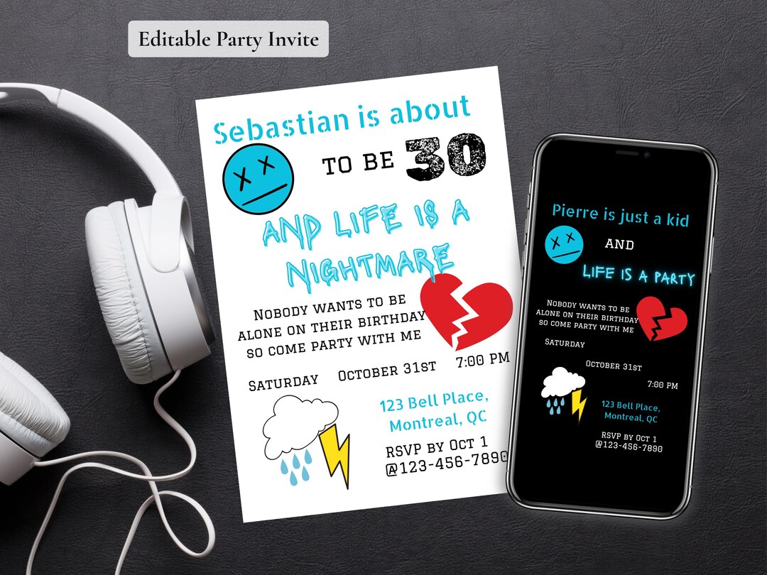 Simple Plan Birthday Invitation | Elder Emo Pop Punk Party (digital ...