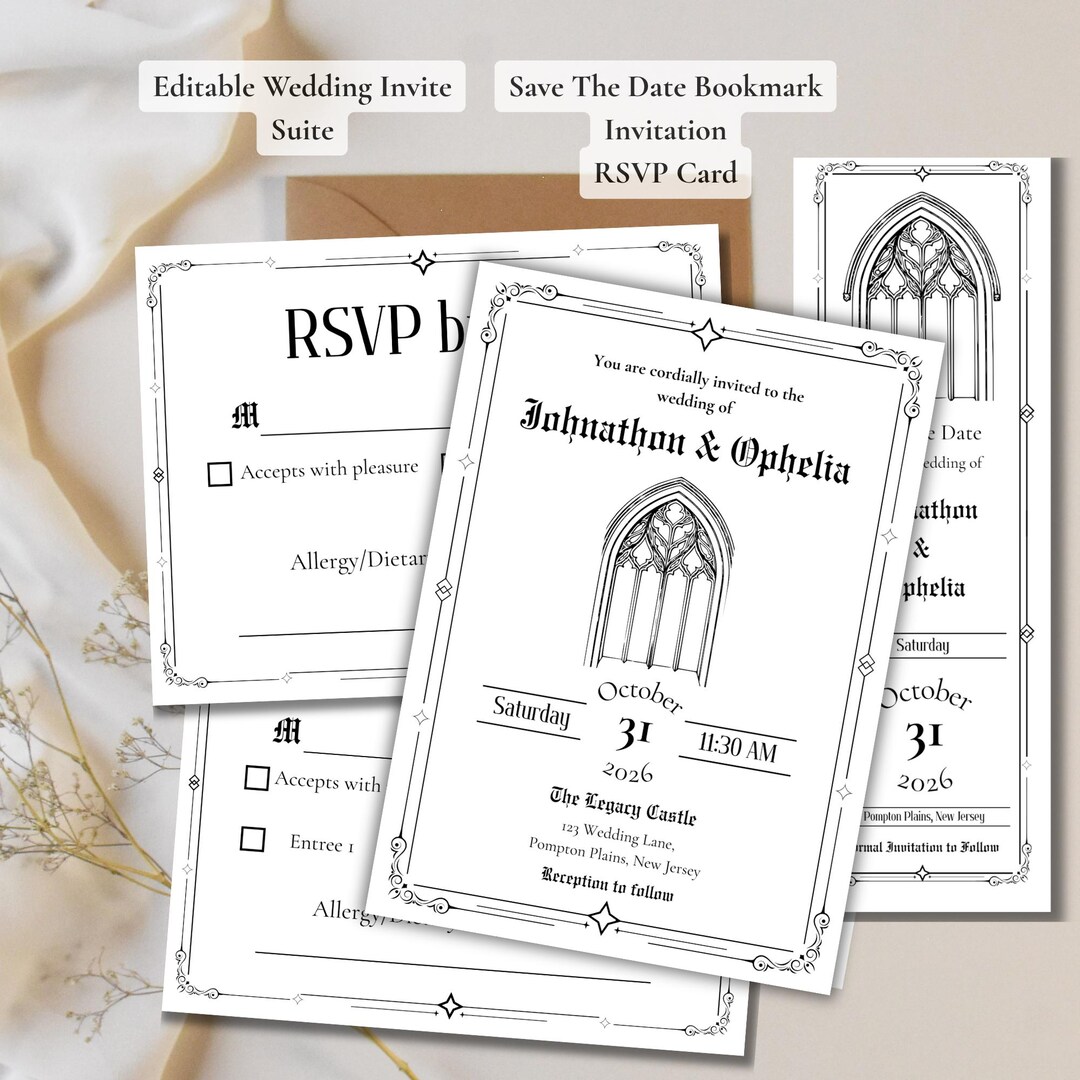 Whimsigoth Wedding Invite White Bundle | Wedding Invitation Suite ...